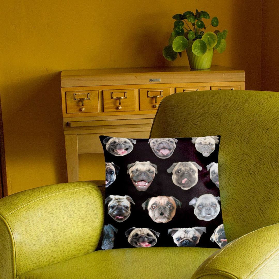 Pugs Pillow Cover Funny Pug Dogs Photographic Pet Portraits White ...