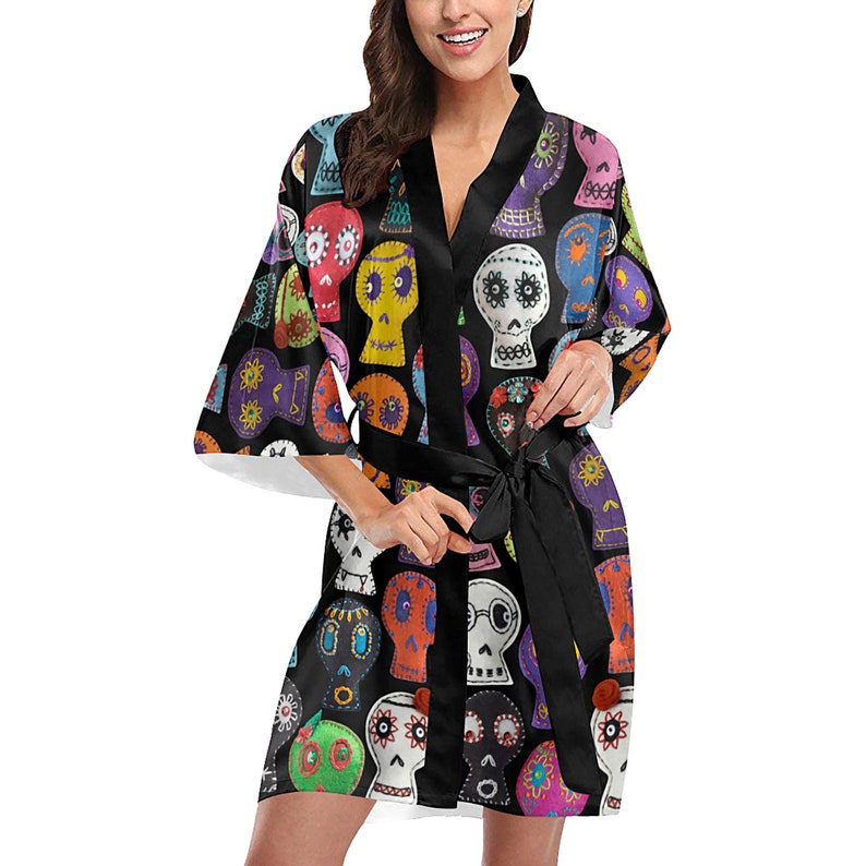 Sugar Skulls Kimono Robe Women's Day of the Dead Print - Etsy