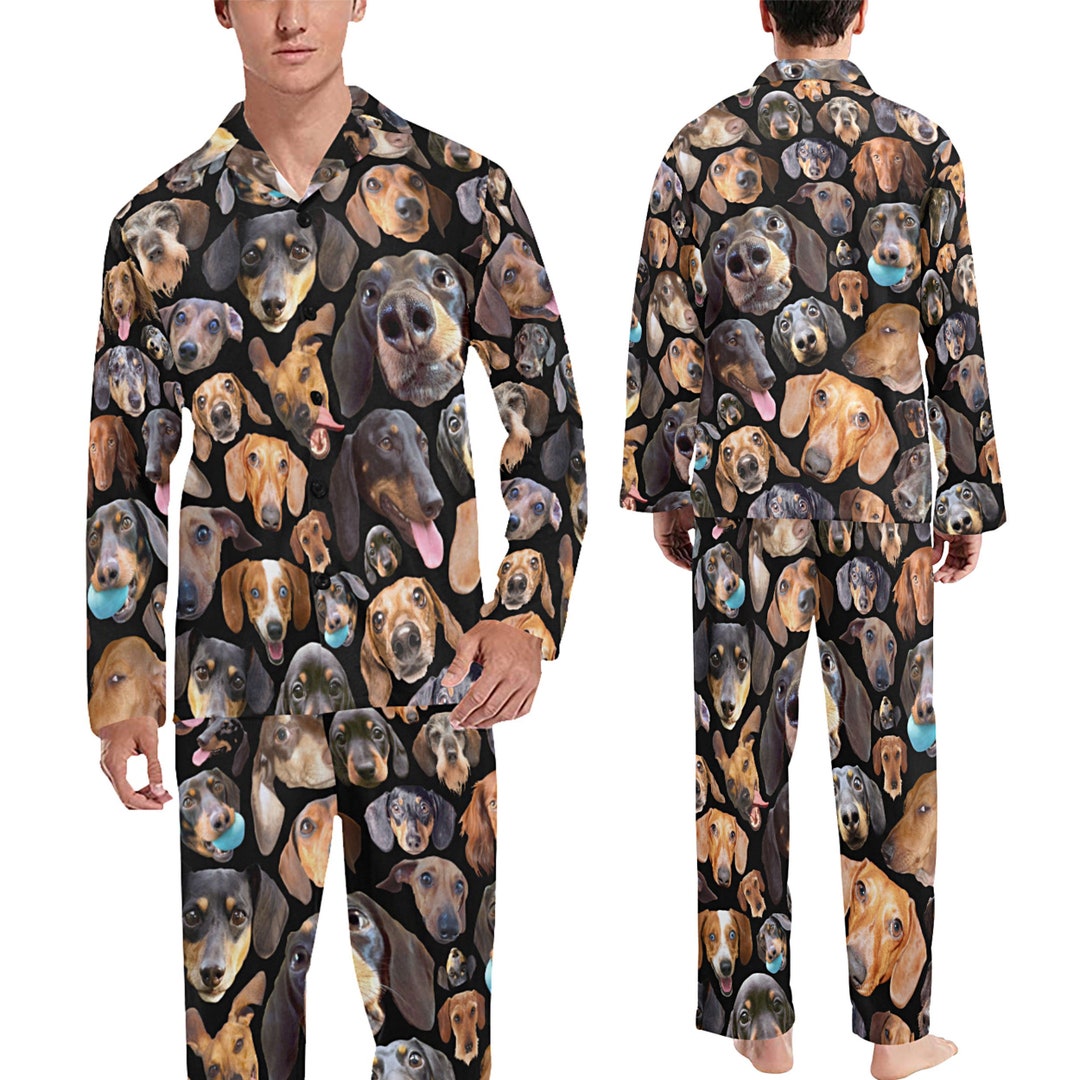 Men's Dachshund Pajamas Set (or Pants) - Long-sleeve With Collar and ...