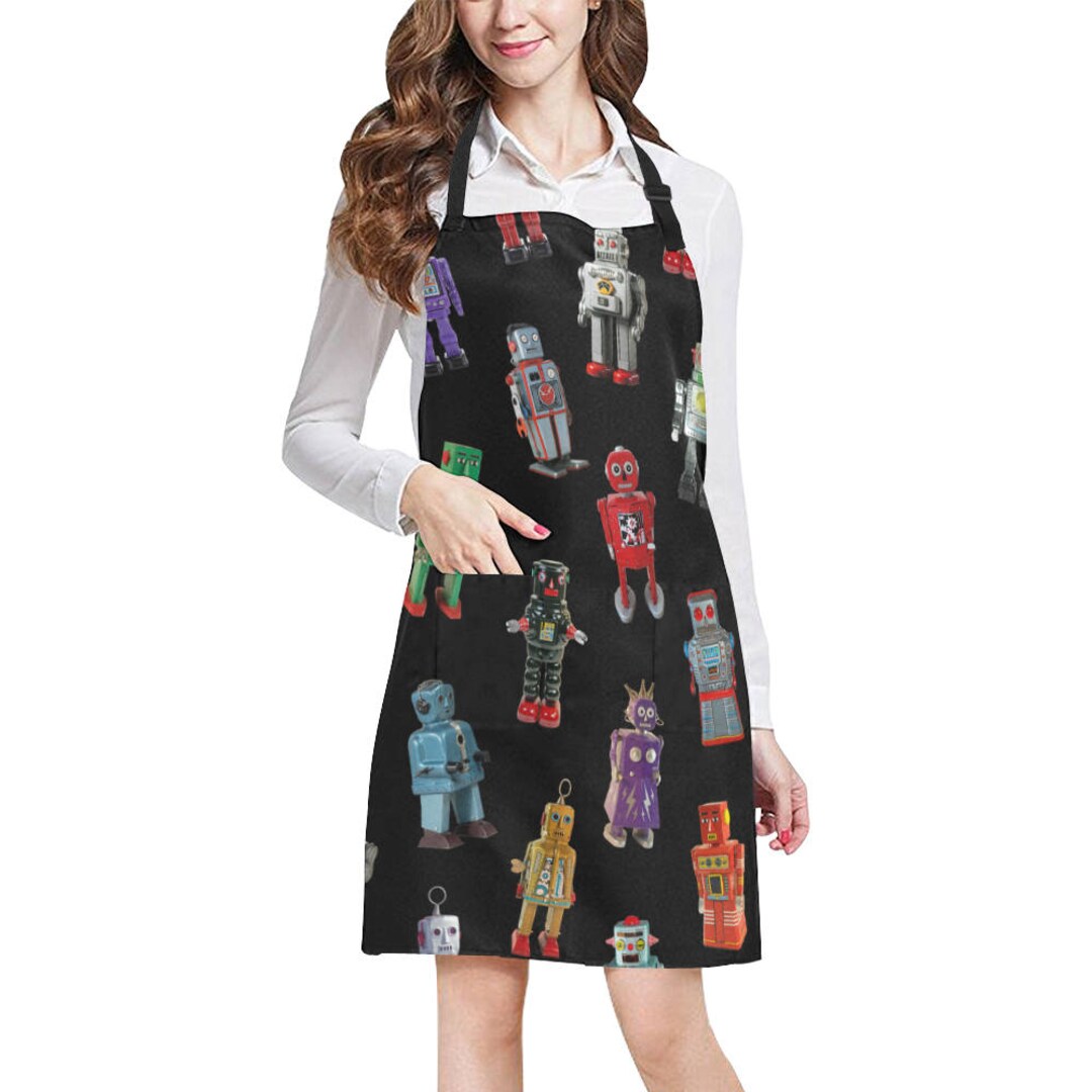 Vintage Tin Robots Adjustable Bib Apron Beautiful Photographic ...