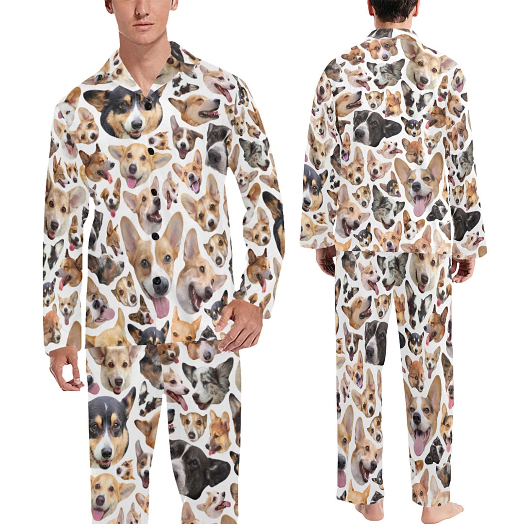 Men's Corgi Pajamas Set (or Pants) - Long-sleeve With Collar and ...