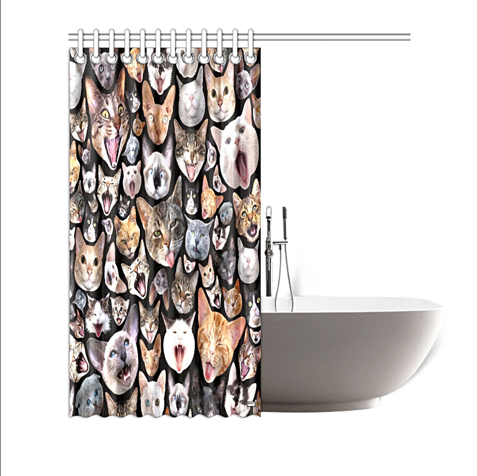Cats Shower Curtain Happy Cat Portraits Novelty Shower - Etsy