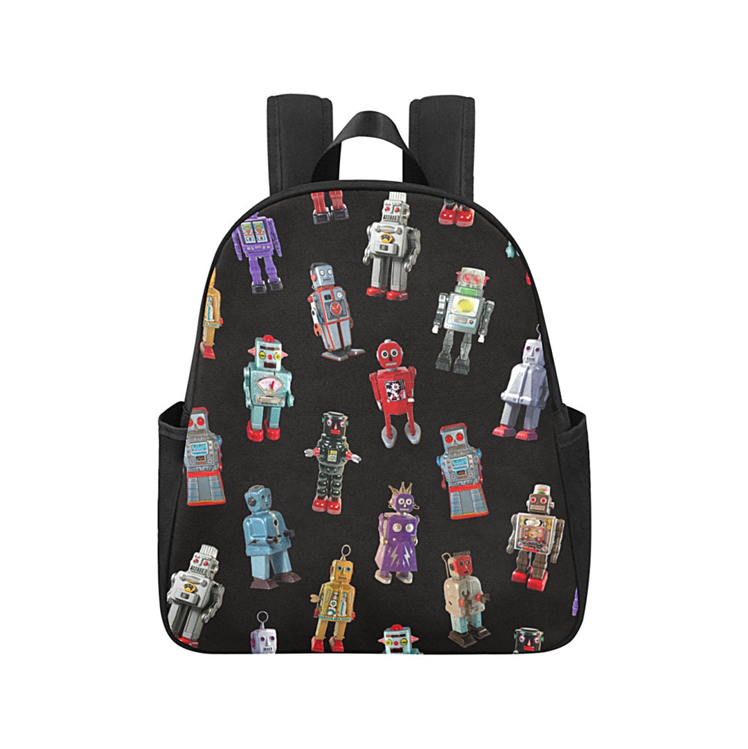 Vintage Robots Design Backpack Multi Pocket Zippered Backpack With ...