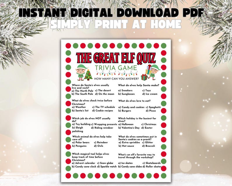 Elf Trivia Game for Kids Printable, Christmas Games for Families ...