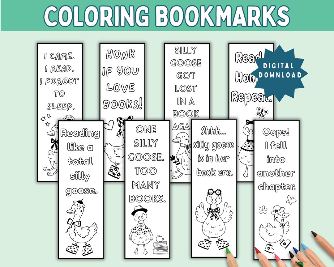 Silly Goose Printable Coloring Bookmarks Funny Goose Bookmarks for Kids ...