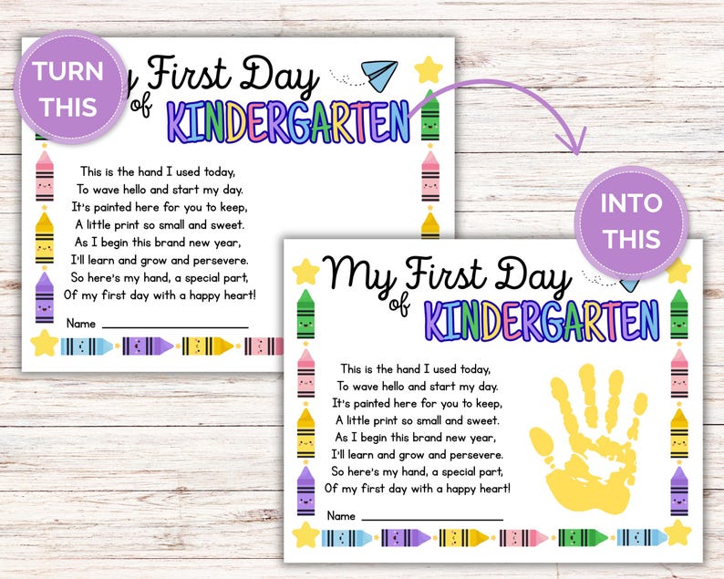 First Day of Kindergarten Handprint Craft Back to School Handprint Art ...