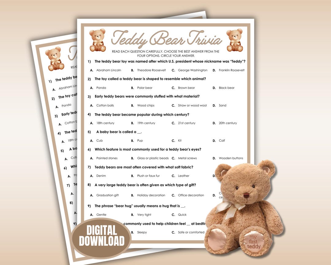 Teddy Bear Trivia Game Printable, Beary First Birthday Party Game ...