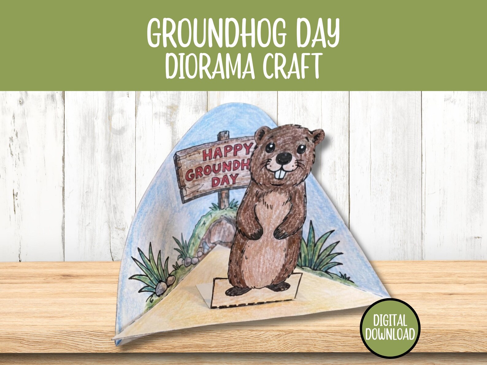 Groundhog Day Paper Diorama Printable for Kids, Groundhog Day Coloring ...