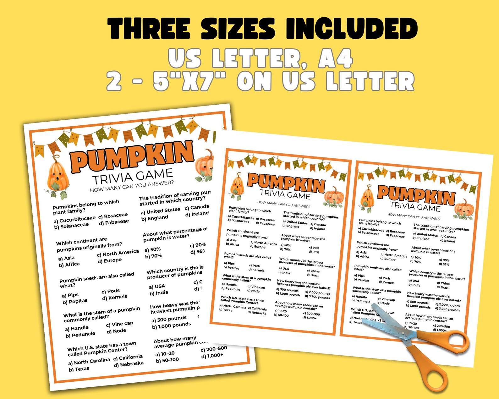 Pumpkin Trivia Game Printable for Kids, Adults and Seniors, Fall ...