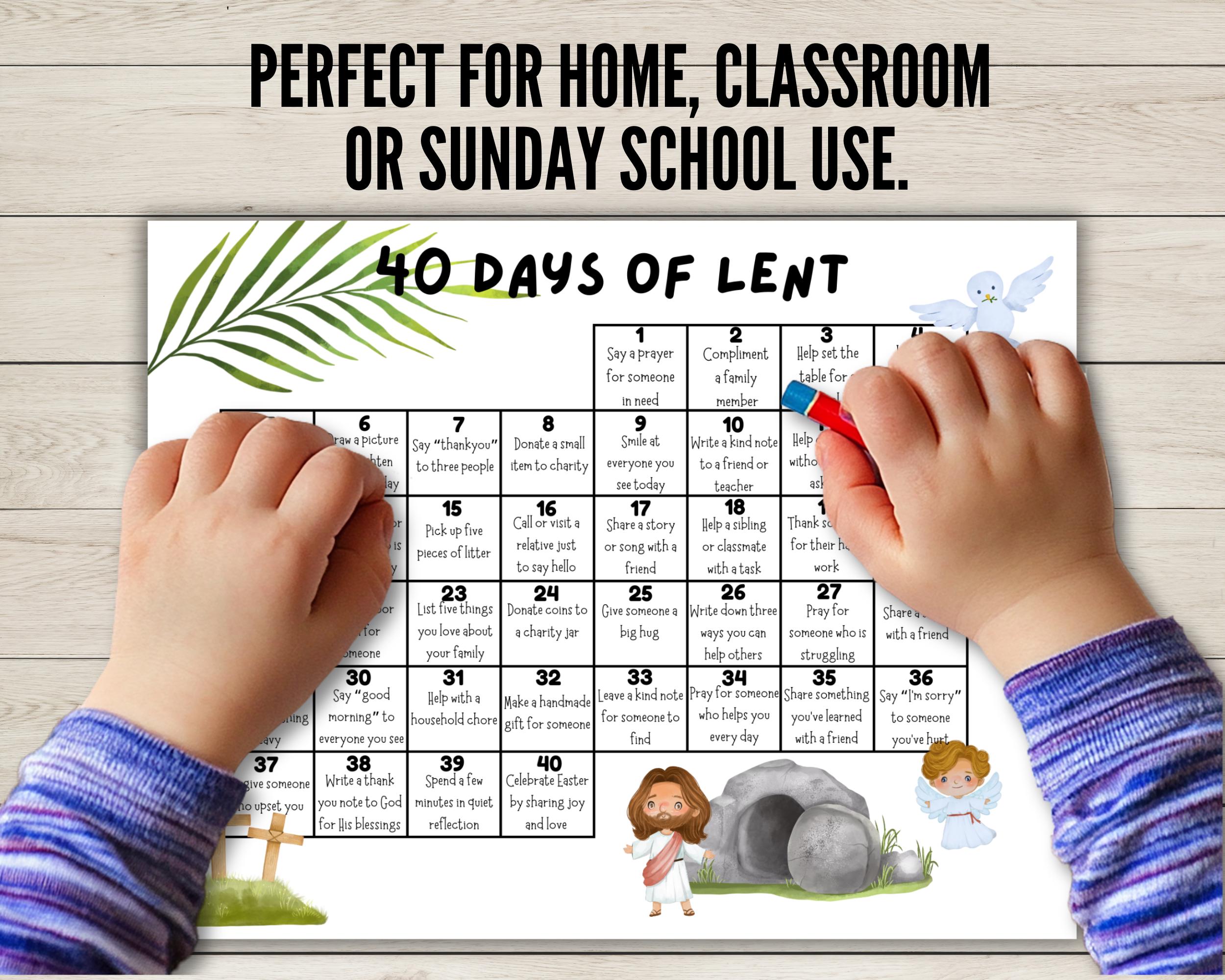 Lent Countdown Calendar for Kids Printable, Sunday School Lent Activity ...