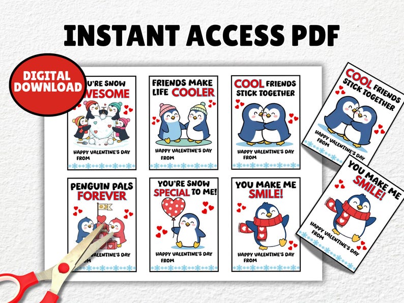 Printable Penguin Valentine Cards, Preschool Valentines, Classroom ...
