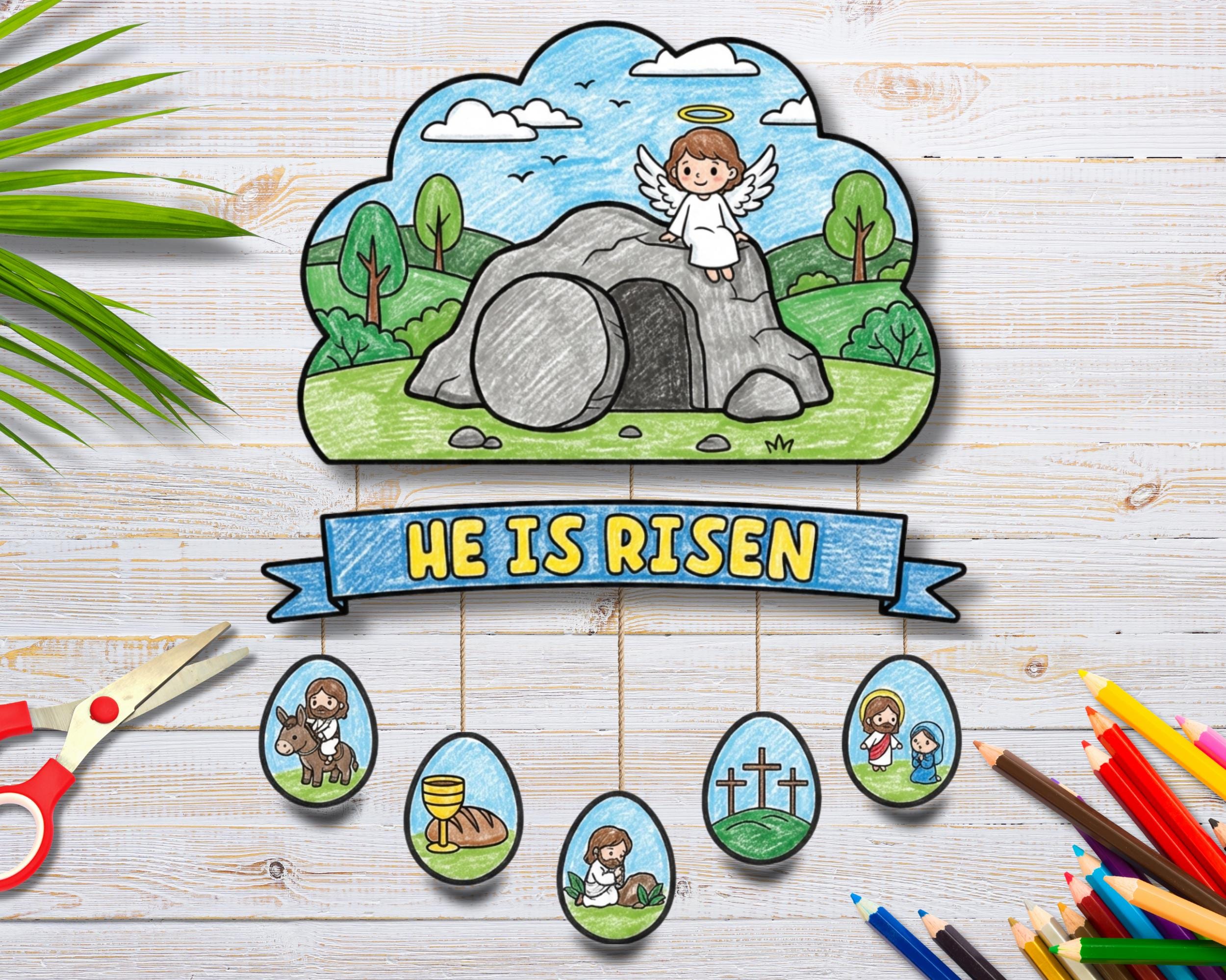 Easter Story Coloring Cut and Paste Craft, Palm Sunday Sunday School ...