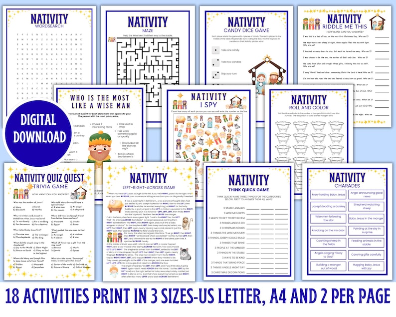 Nativity Activity and Game Bundle for Kids, Nativity Printable ...