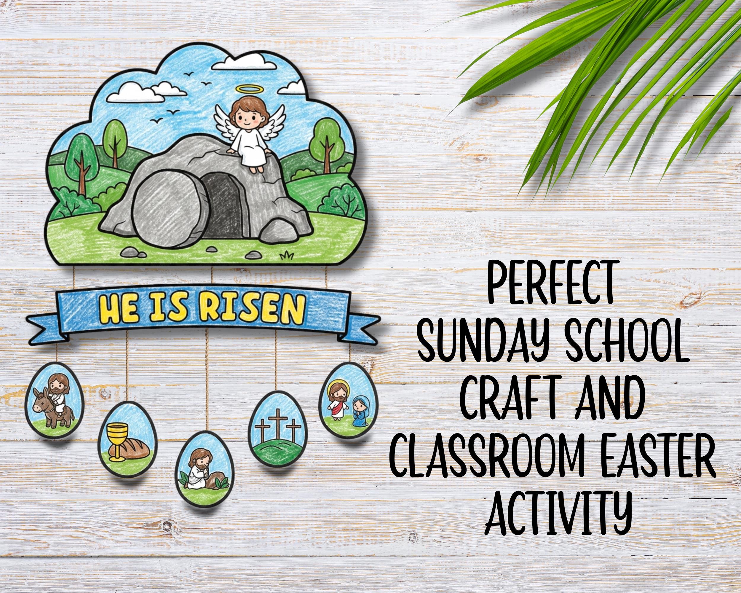 Easter Story Coloring Cut and Paste Craft, Palm Sunday Sunday School ...