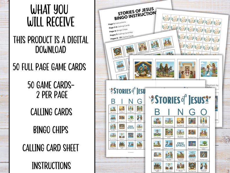 Stories of Jesus Bingo Game Printable, Bible Bingo Cards, Church Party ...