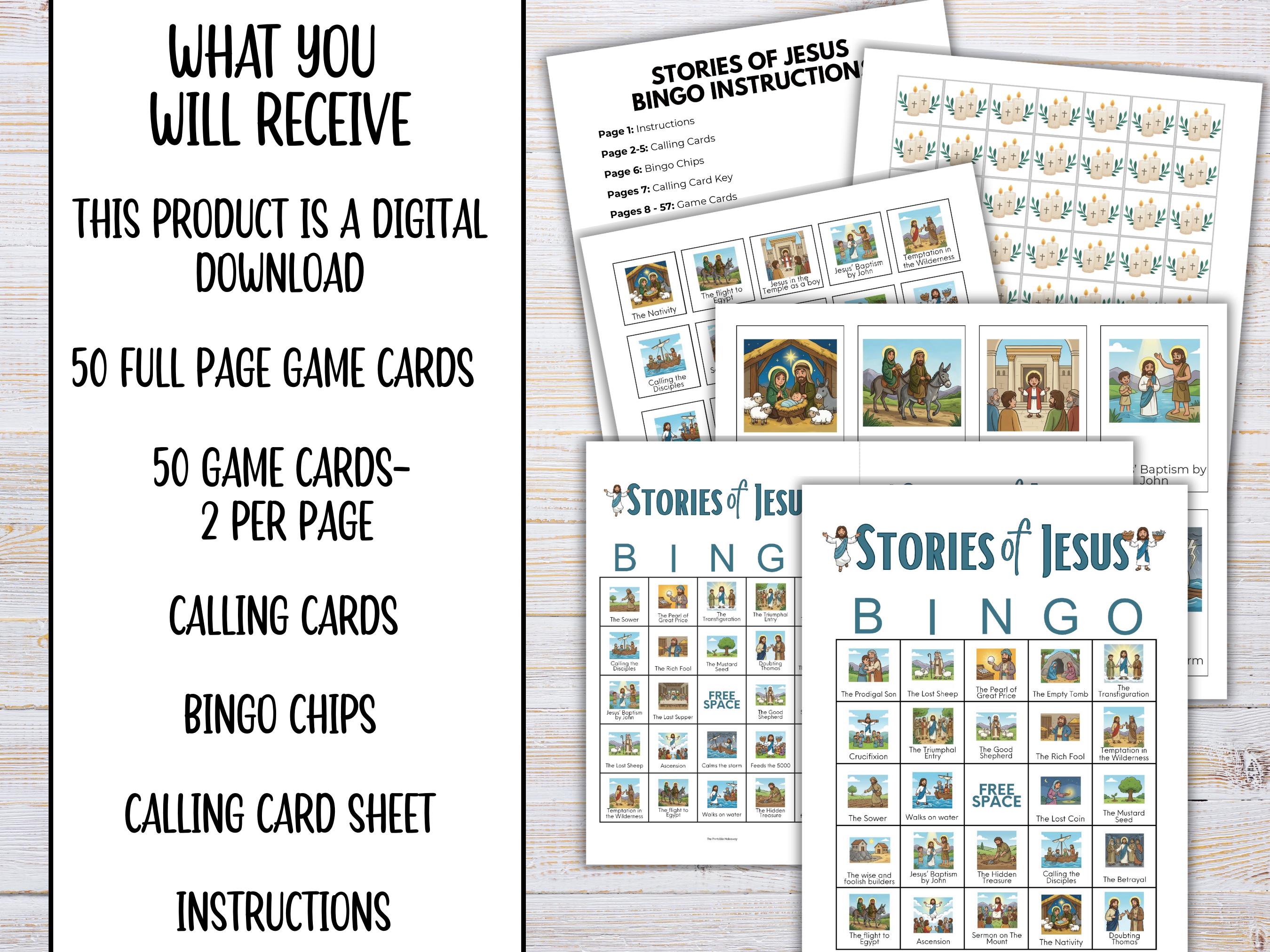 Stories of Jesus Bingo Game Printable, Bible Bingo Cards, Church Party ...