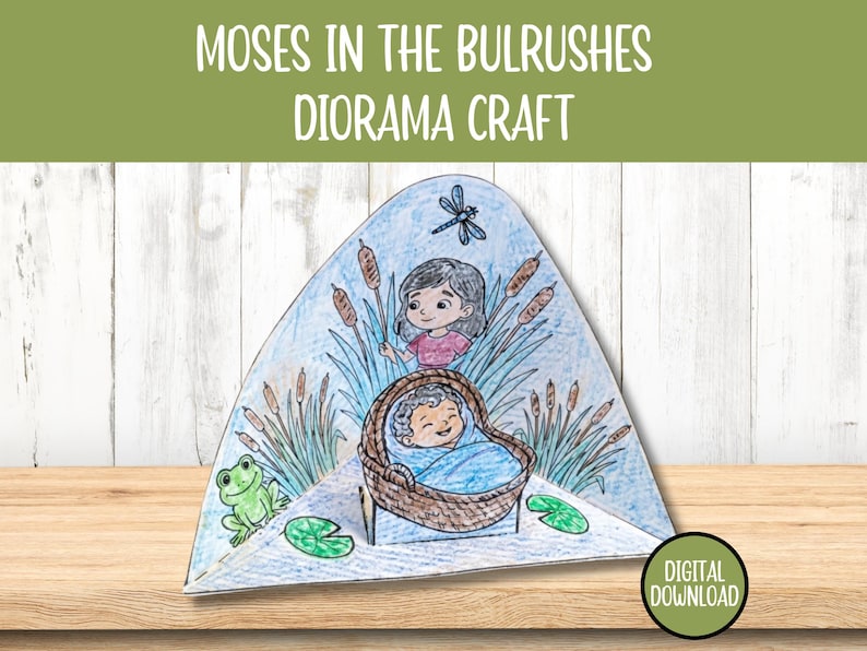 Moses Bulrushes Paper Diorama Printable for Kids, Moses Coloring Craft ...
