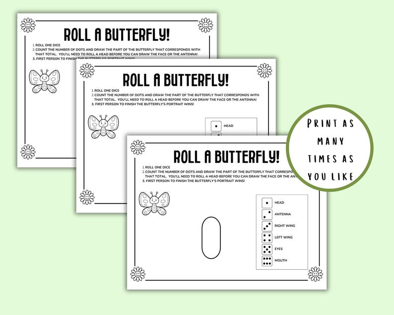 Printable Butterfly Roll a Dice Game, Earth Day Activity for Kids, Fun ...