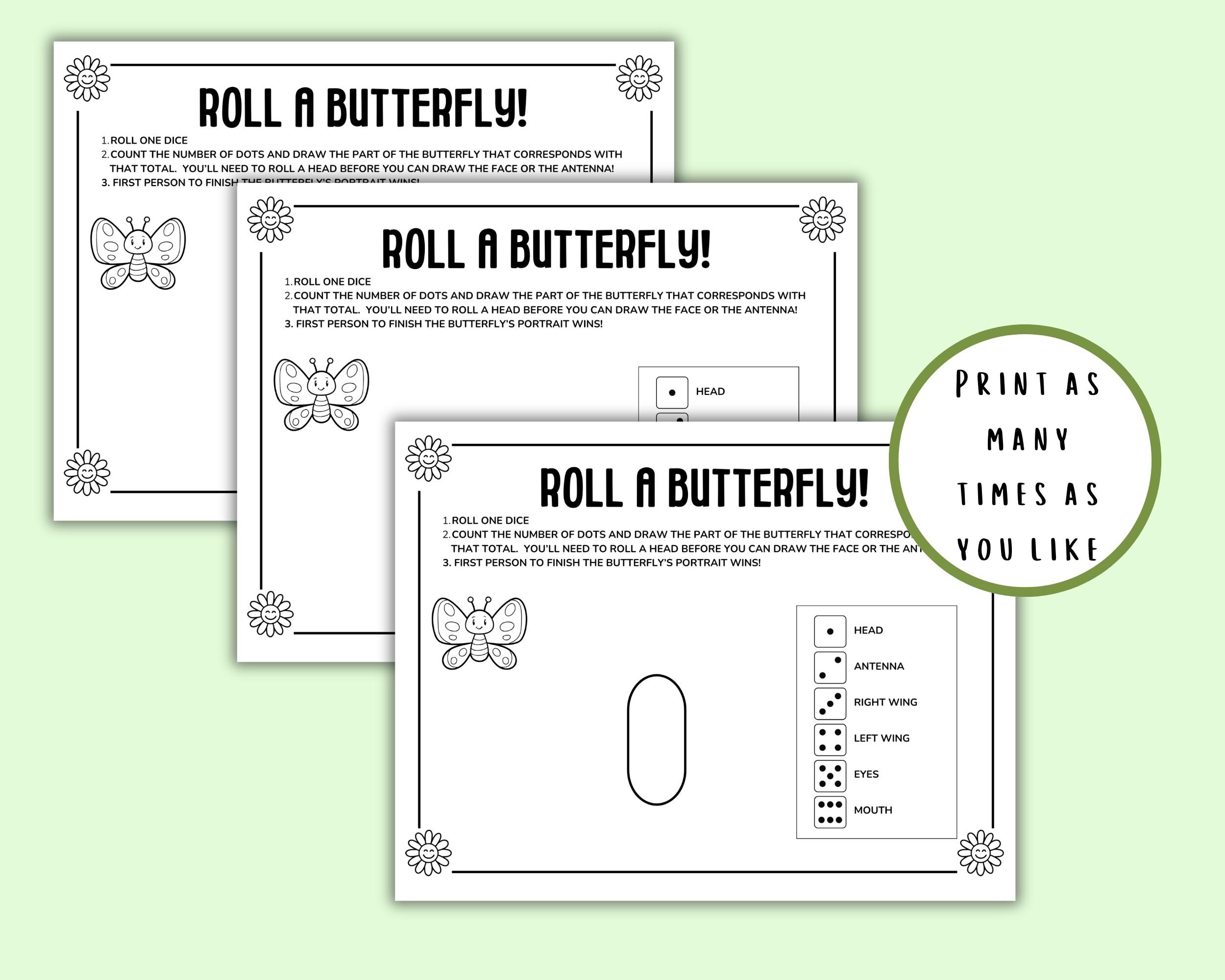 Printable Butterfly Roll a Dice Game, Earth Day Activity for Kids, Fun ...