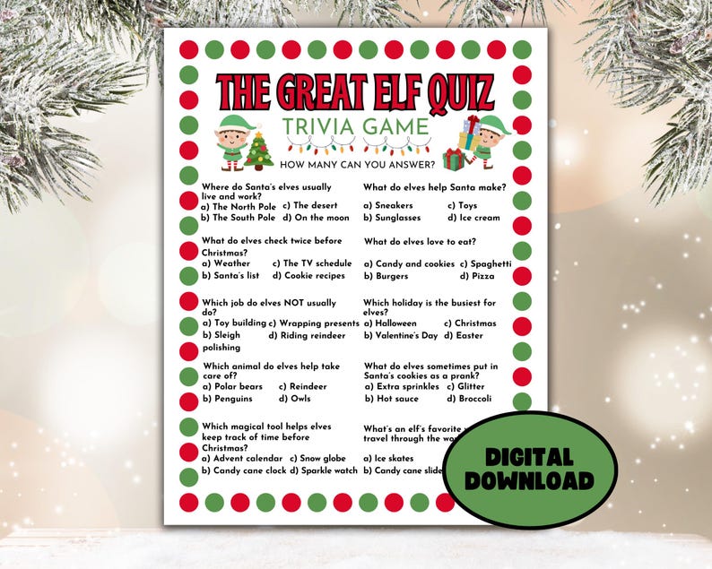 Elf Trivia Game for Kids Printable, Christmas Games for Families ...