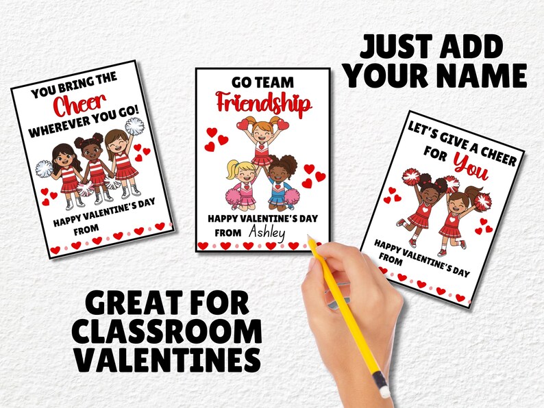 Printable Cheerleading Valentine Cards, Cheer Valentines, Classroom ...
