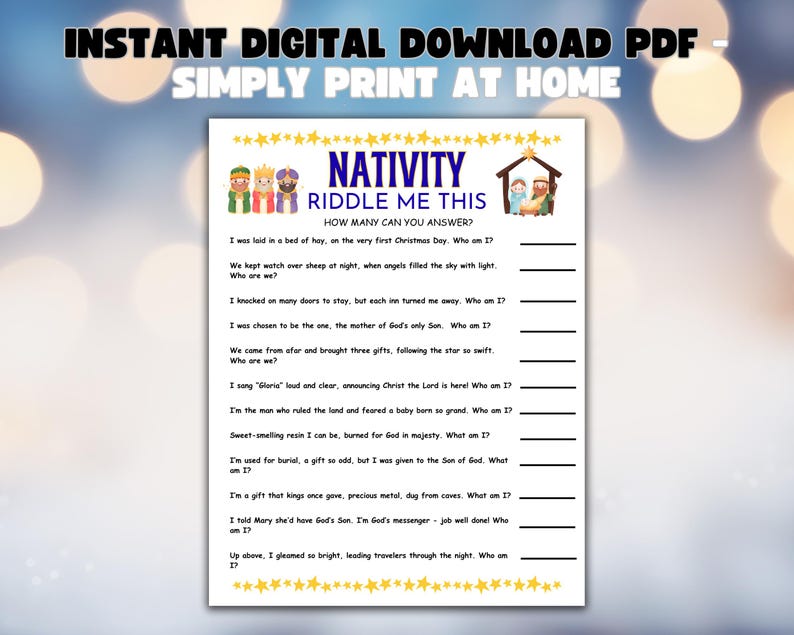 Nativity Riddles Printable for Kids, Christmas Trivia Holiday Quiz Game ...