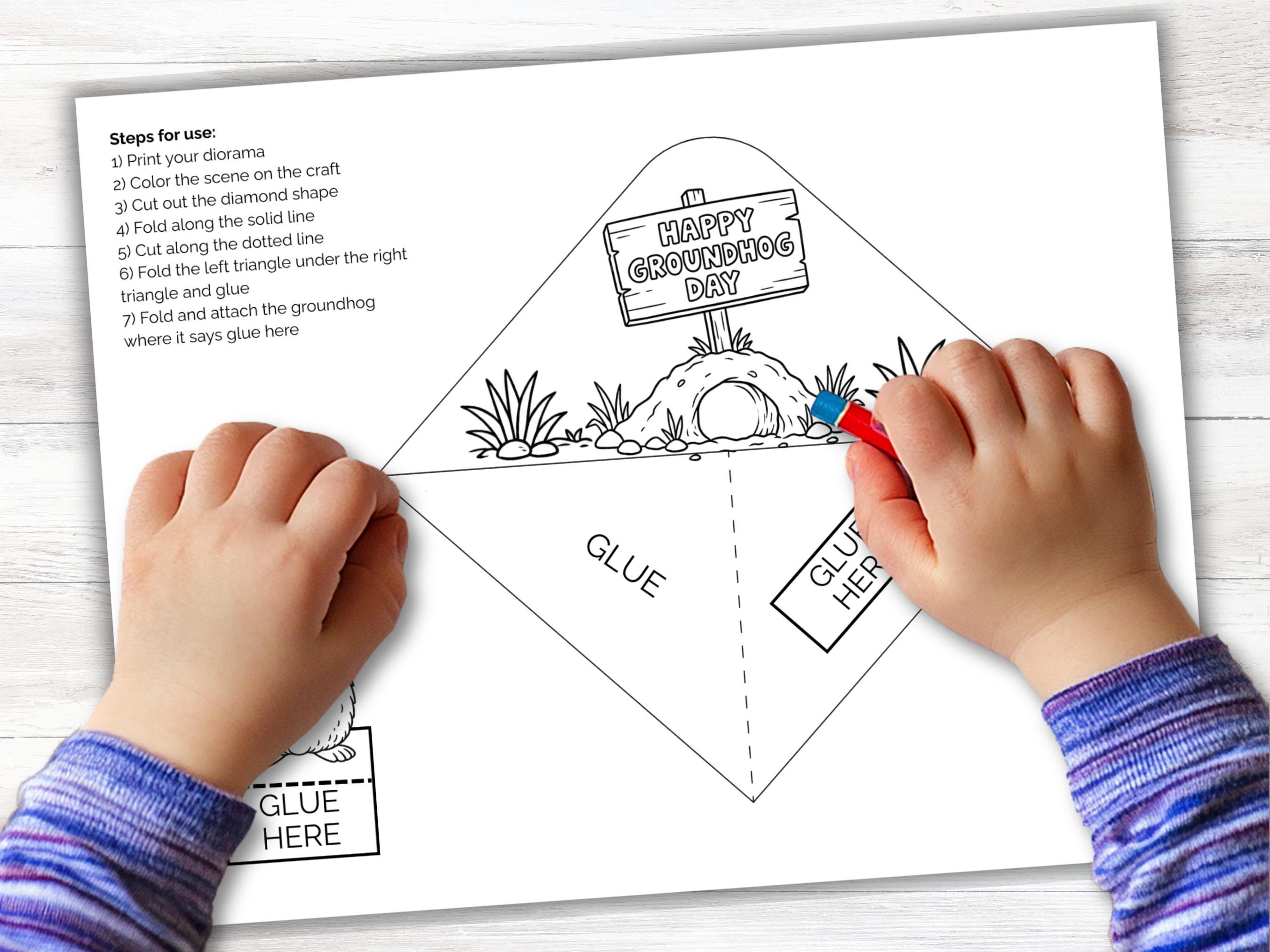 Groundhog Day Paper Diorama Printable for Kids, Groundhog Day Coloring ...