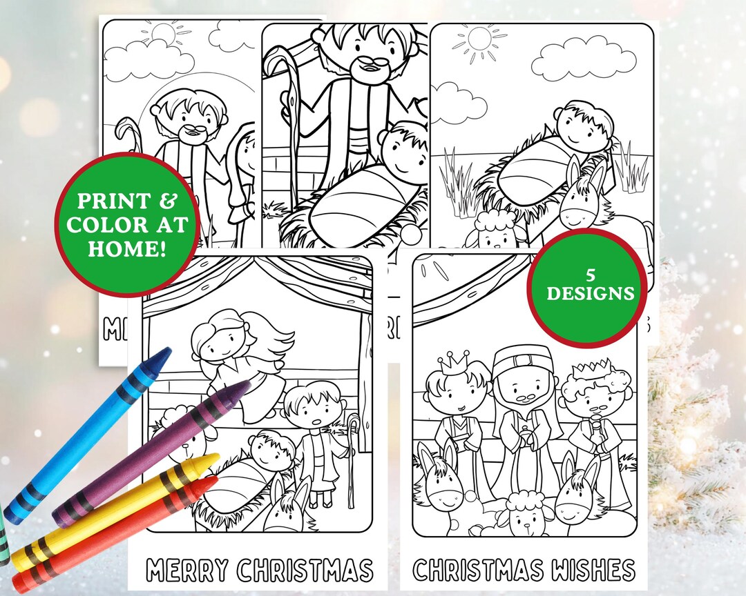 Printable Christmas Nativity Coloring Cards, Christmas Coloring Craft ...