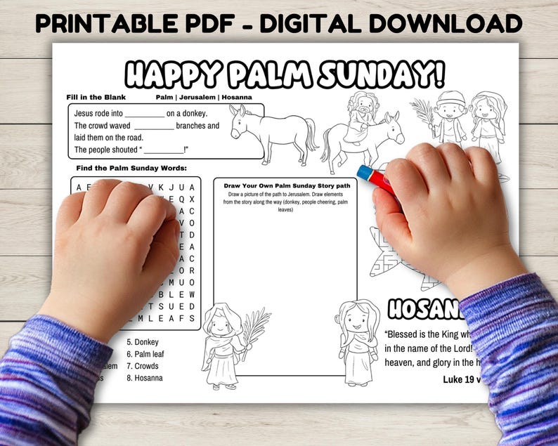 Fun Easter Printable Coloring Activity Sheet for Kids. Engaging Palm ...