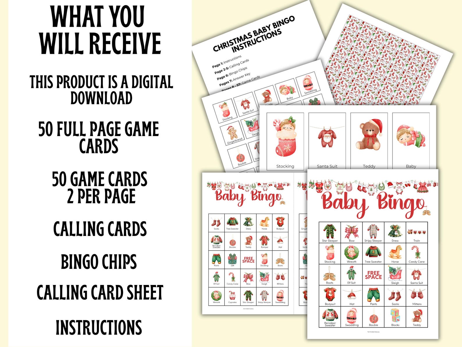 Christmas Baby Shower Bingo Game, Christmas Baby Bingo Printable ...