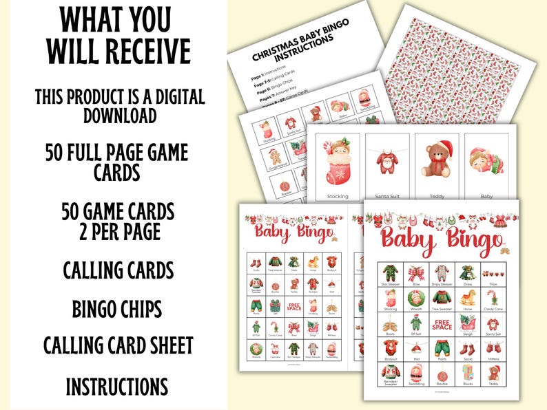Christmas Baby Shower Bingo Game, Christmas Baby Bingo Printable ...