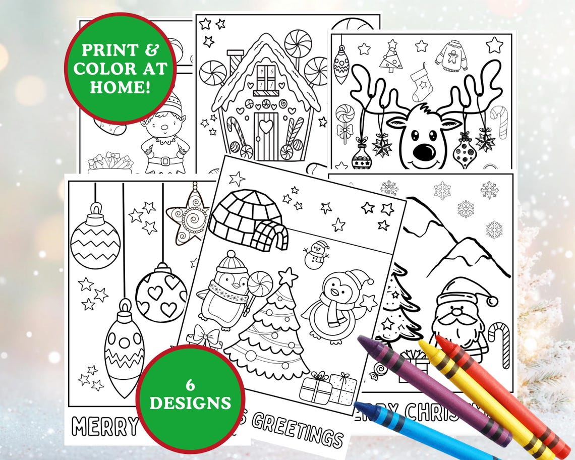Printable Christmas Coloring Cards, Christmas Coloring Craft, Homemade ...