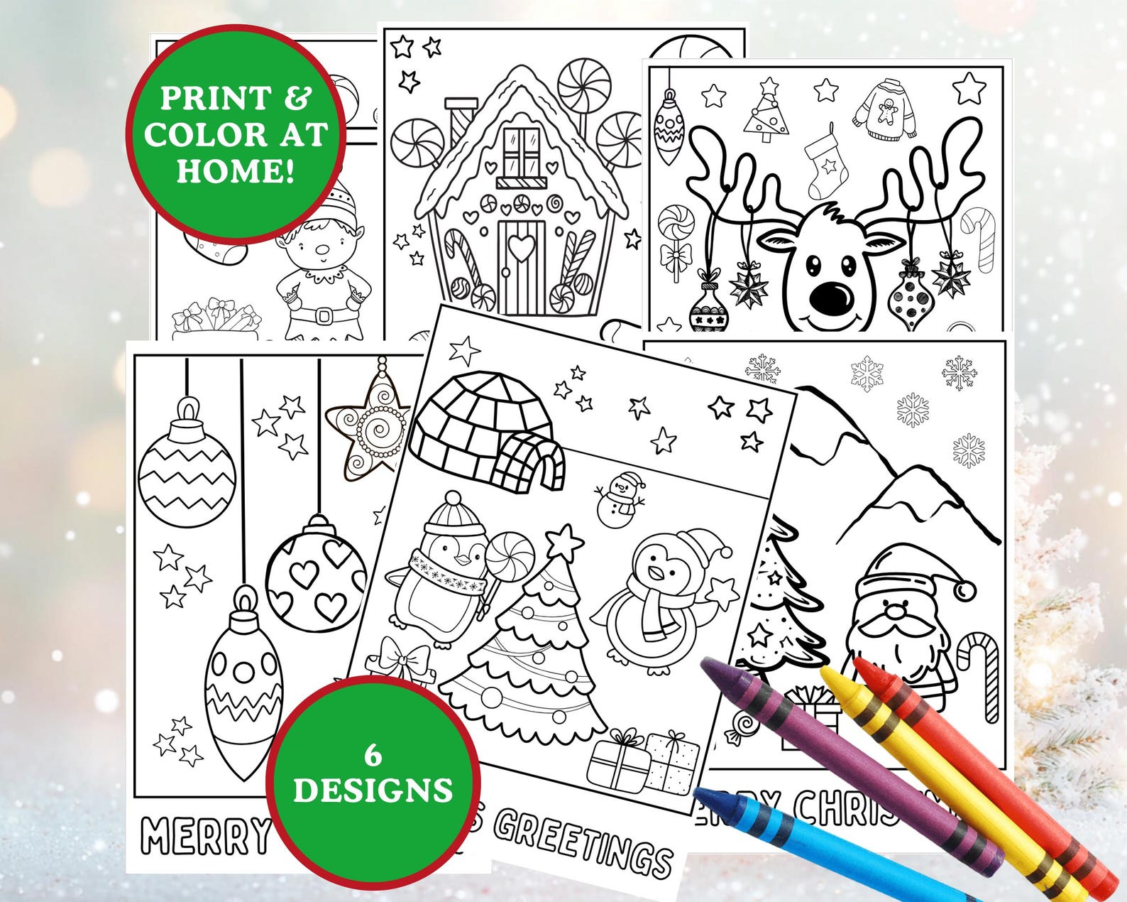 Printable Christmas Coloring Cards, Christmas Coloring Craft, Homemade ...