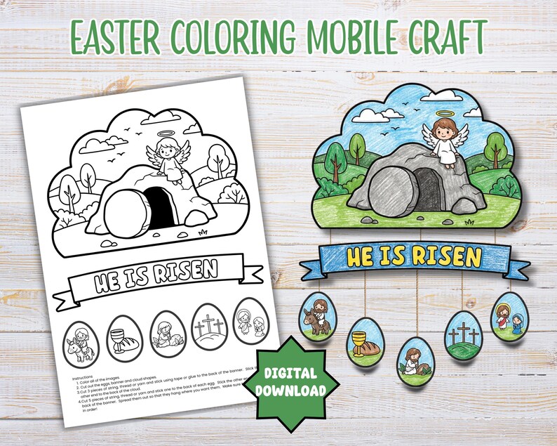 Easter Story Coloring Cut and Paste Craft, Palm Sunday Sunday School ...