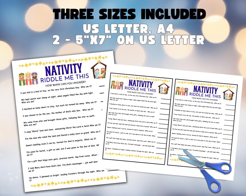 Nativity Riddles Printable for Kids, Christmas Trivia Holiday Quiz Game ...