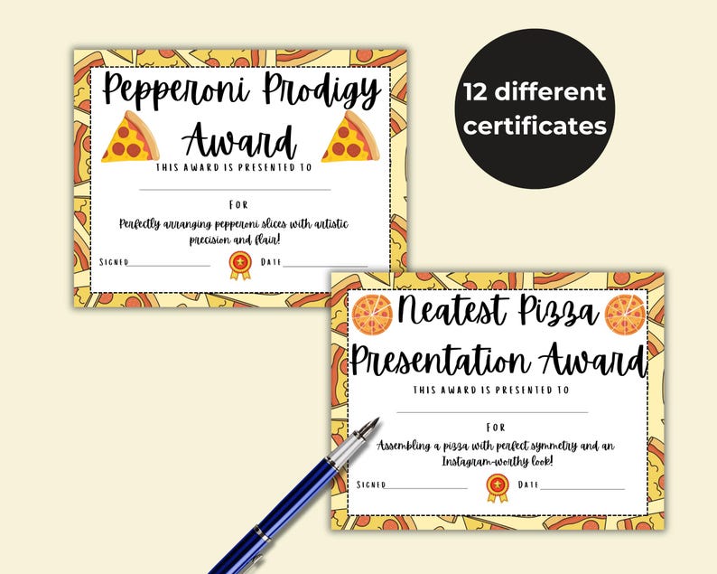 Pizza Party Printable Award Certificates: Elevate Your Pizza Night With ...