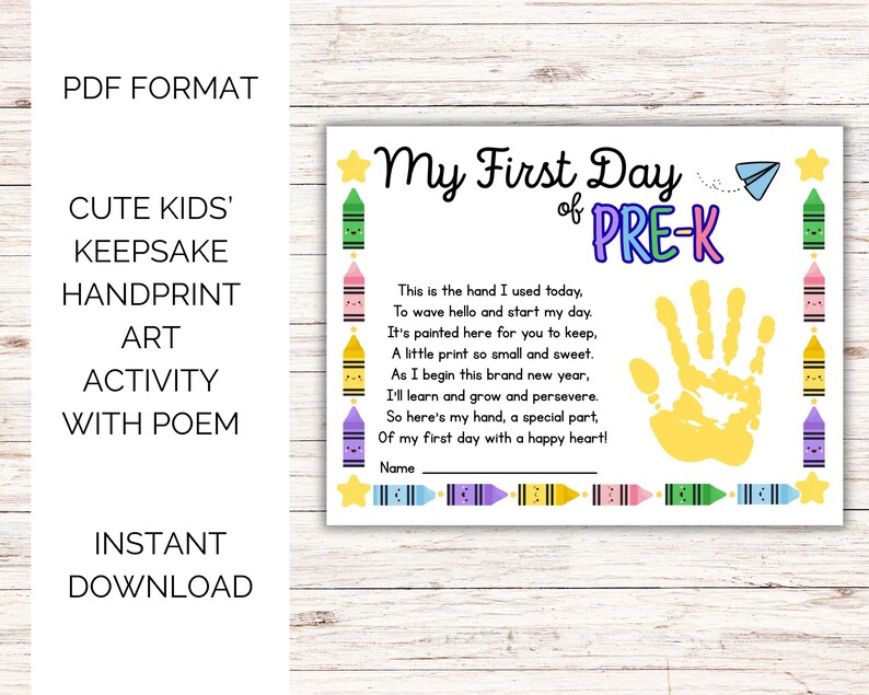 First Day of Pre-k Handprint Craft Back to School Handprint Art, Infant ...