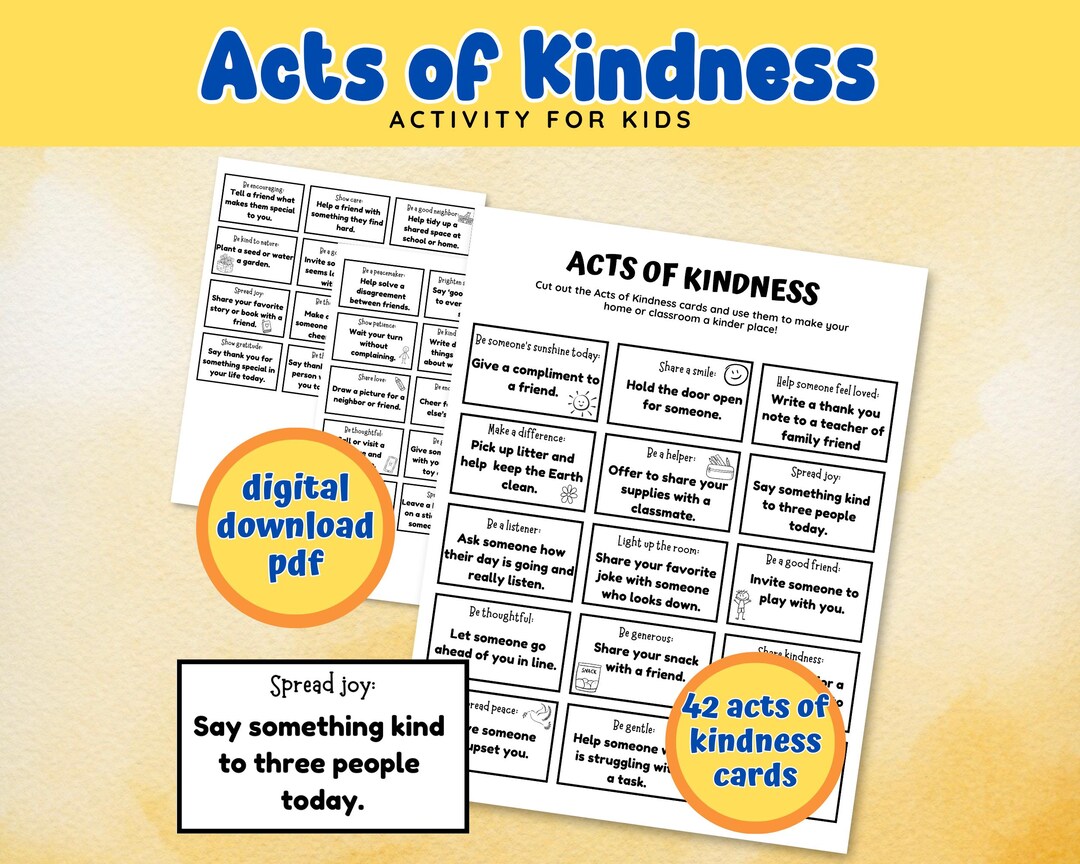 Random Acts of Kindness for Kids, Spread Kindness Cards for Sunday ...