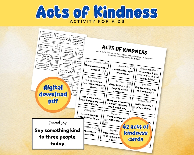 Acts of Kindness Cards, Random Acts of Kindness for Kids, Choose ...