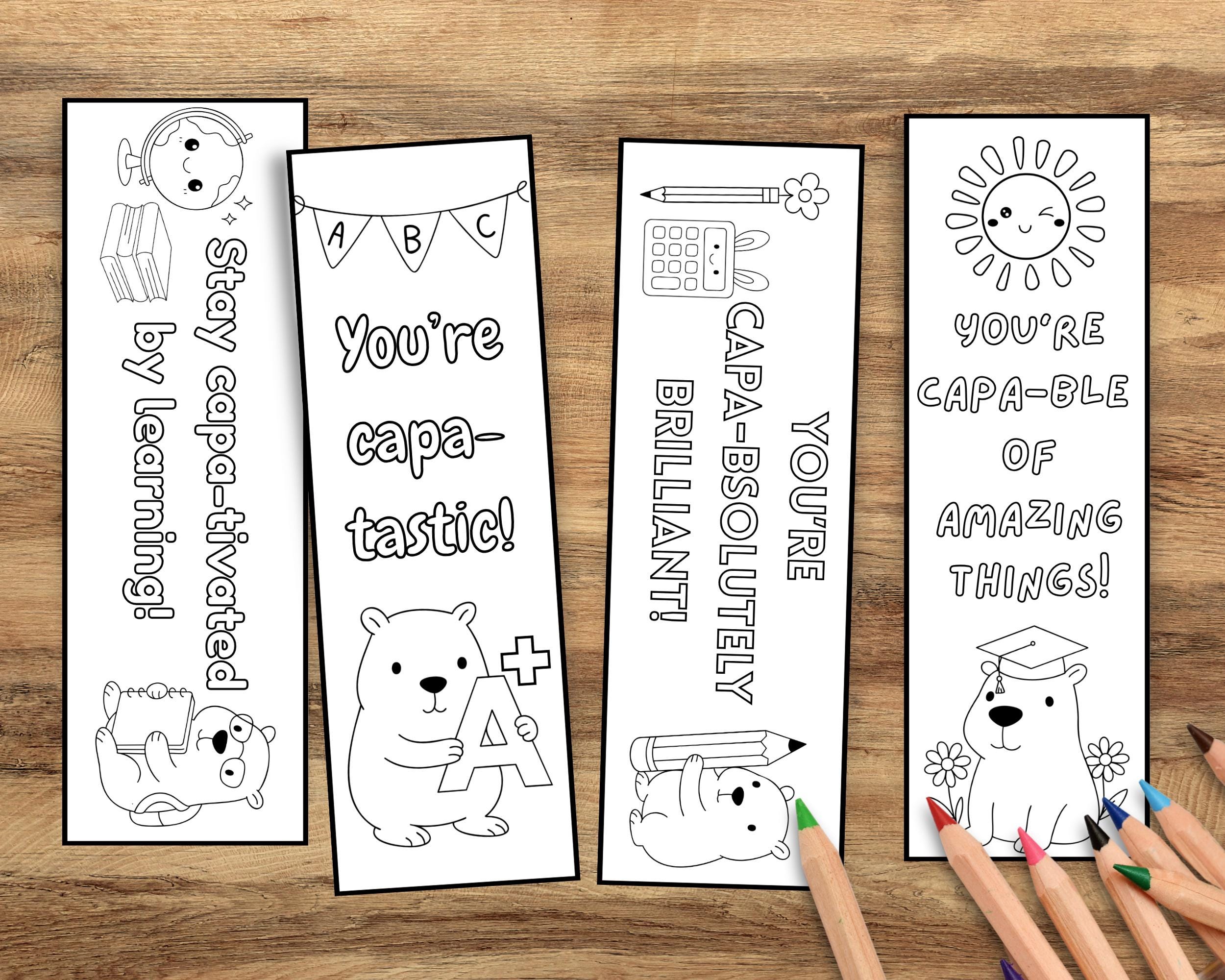 Capybara Printable Coloring Bookmarks, Back to School Gift for Students ...