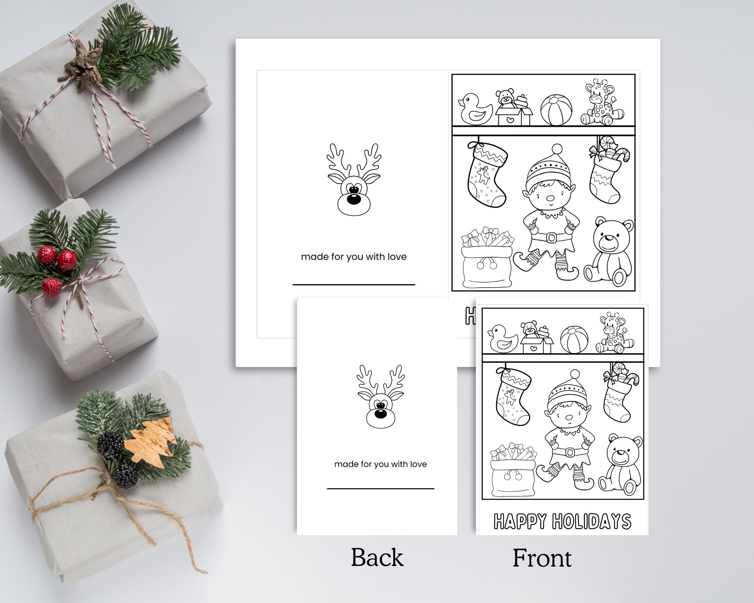 Printable Christmas Coloring Cards, Christmas Coloring Craft, Homemade ...
