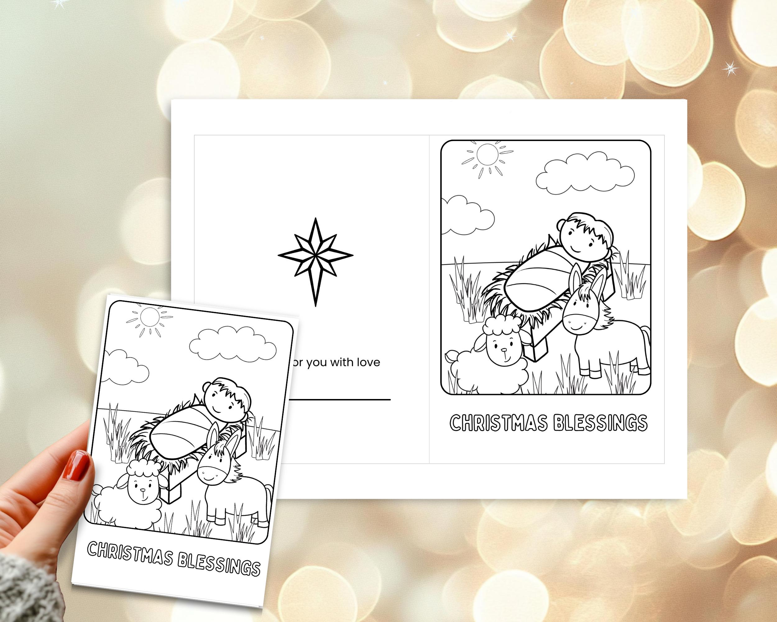 Printable Christmas Nativity Coloring Cards, Christmas Coloring Craft ...