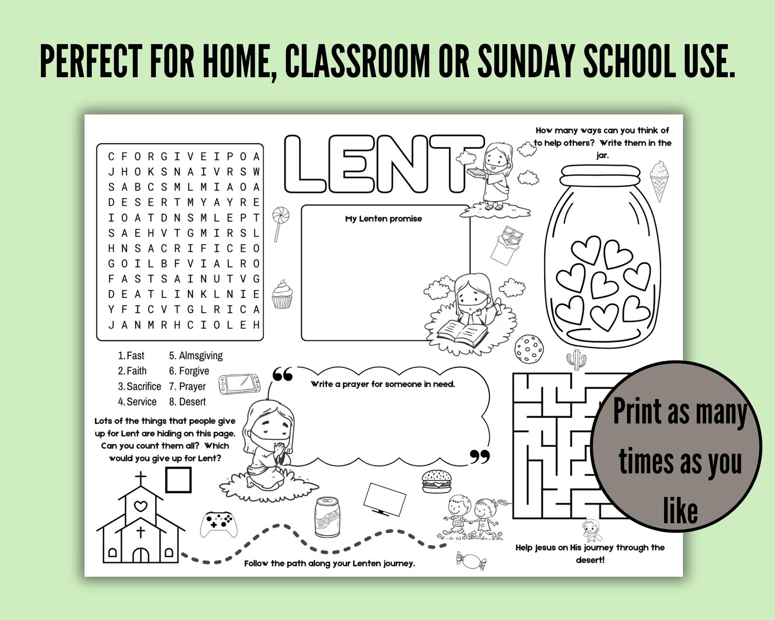 Lent Coloring Activity Sheet for Kids, Printable Lent Bible Activity ...