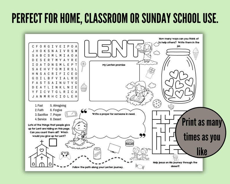 Lent Coloring Activity Sheet for Kids, Printable Lent Bible Activity ...