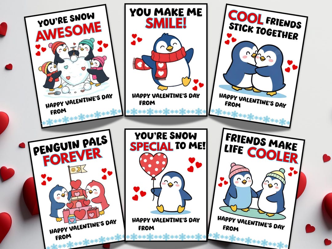 Printable Penguin Valentine Cards, Preschool Valentines, Classroom ...
