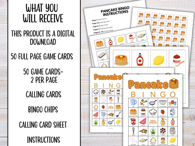 Pancake Bingo Game for Kids Printable, Mardi Gras Party Game, Shrove ...