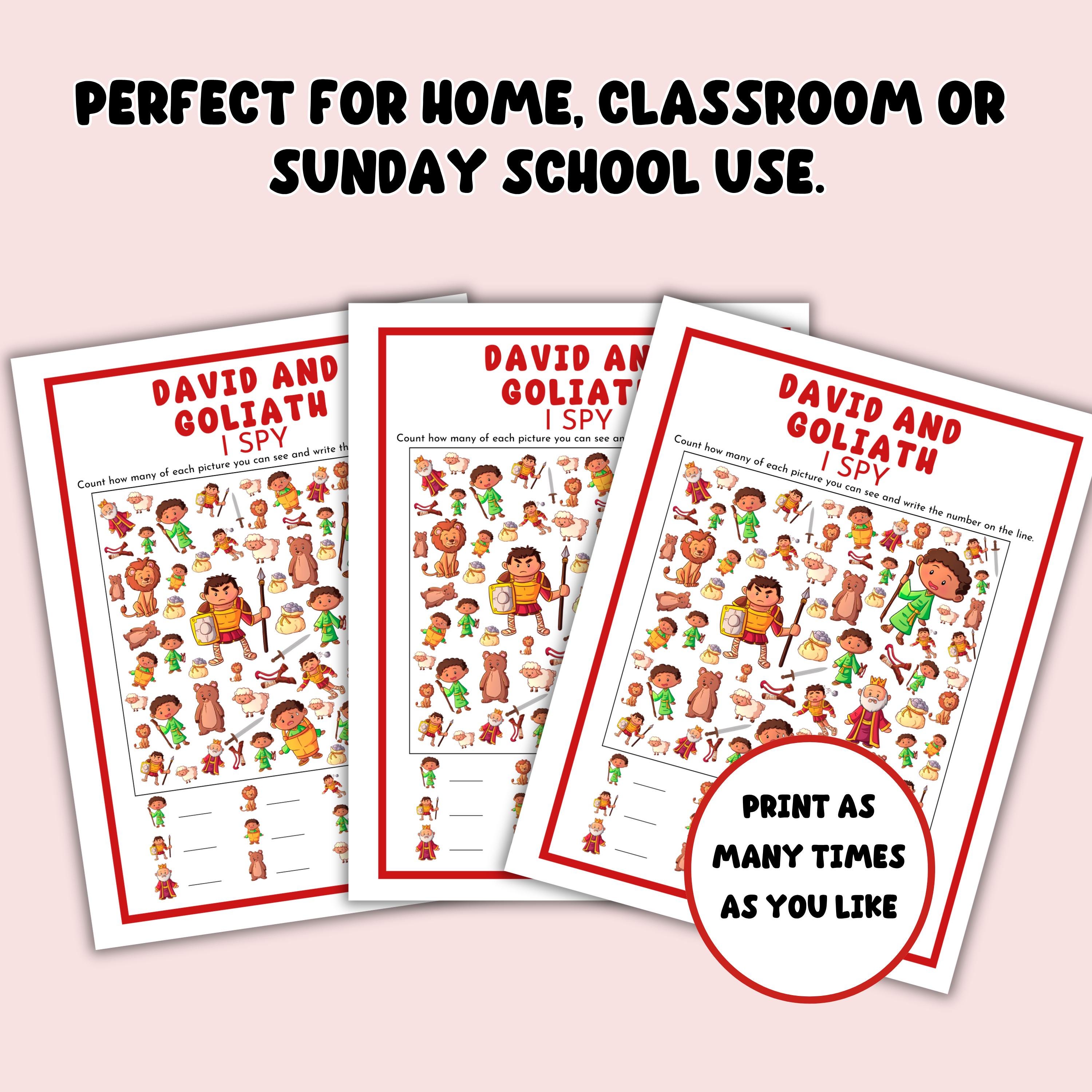 David and Goliath Bible Game I Spy Activity for Kids, Sunday School ...
