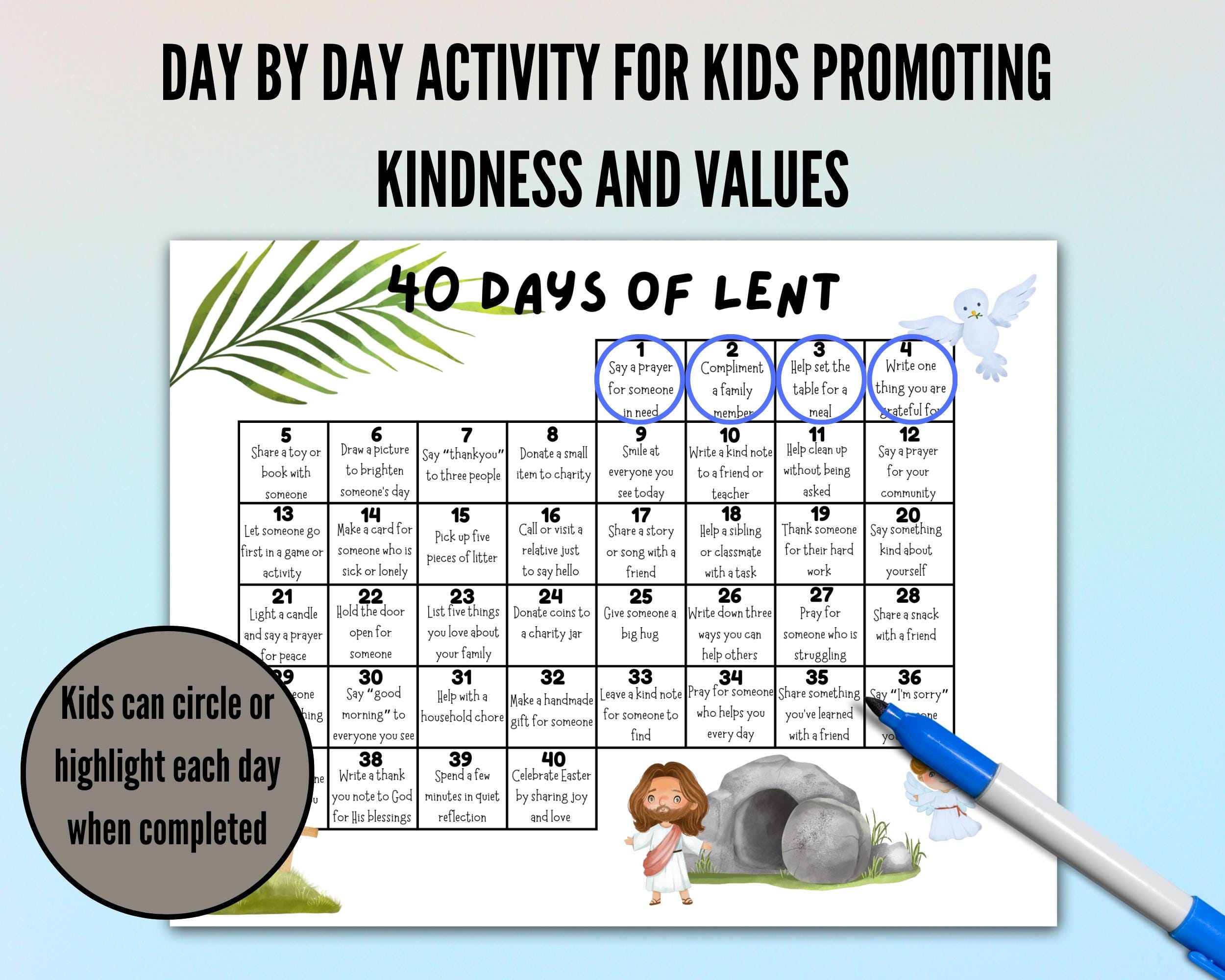 Engaging Lent Countdown Calendar for Kids. Activity Calendar for the 40 ...