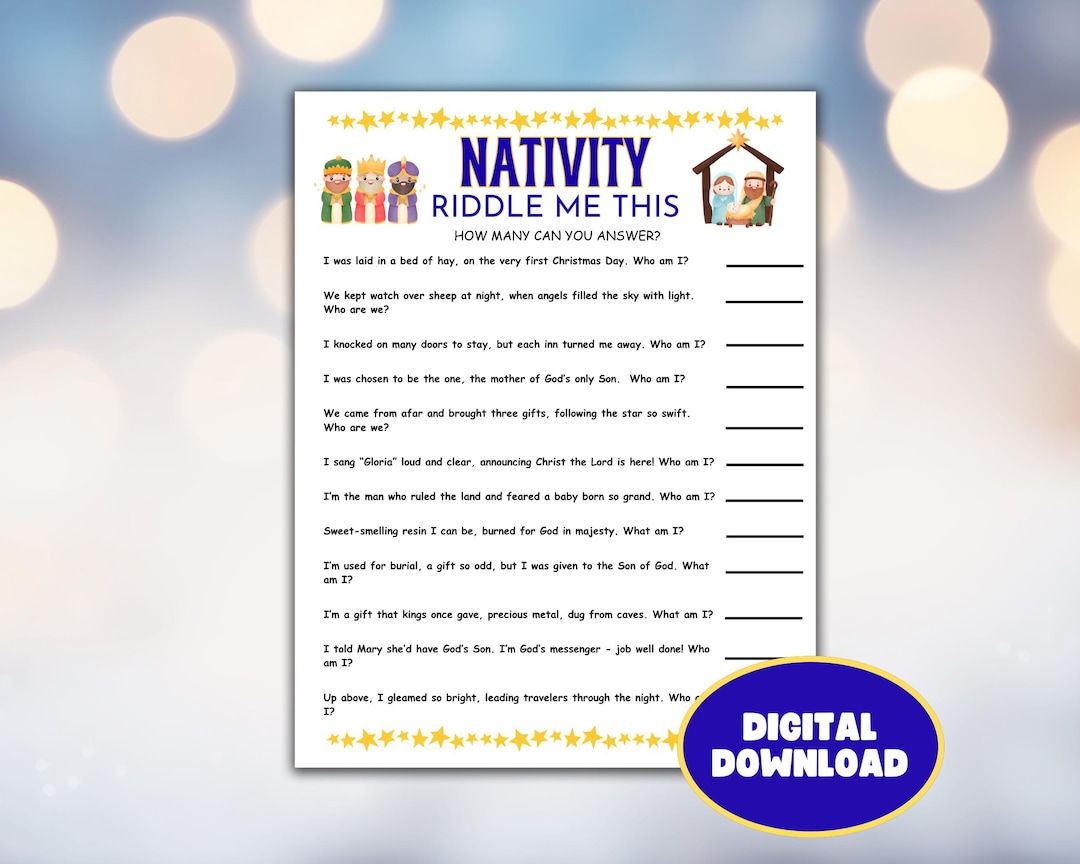 Nativity Riddles Printable for Kids, Christmas Trivia Holiday Quiz Game ...