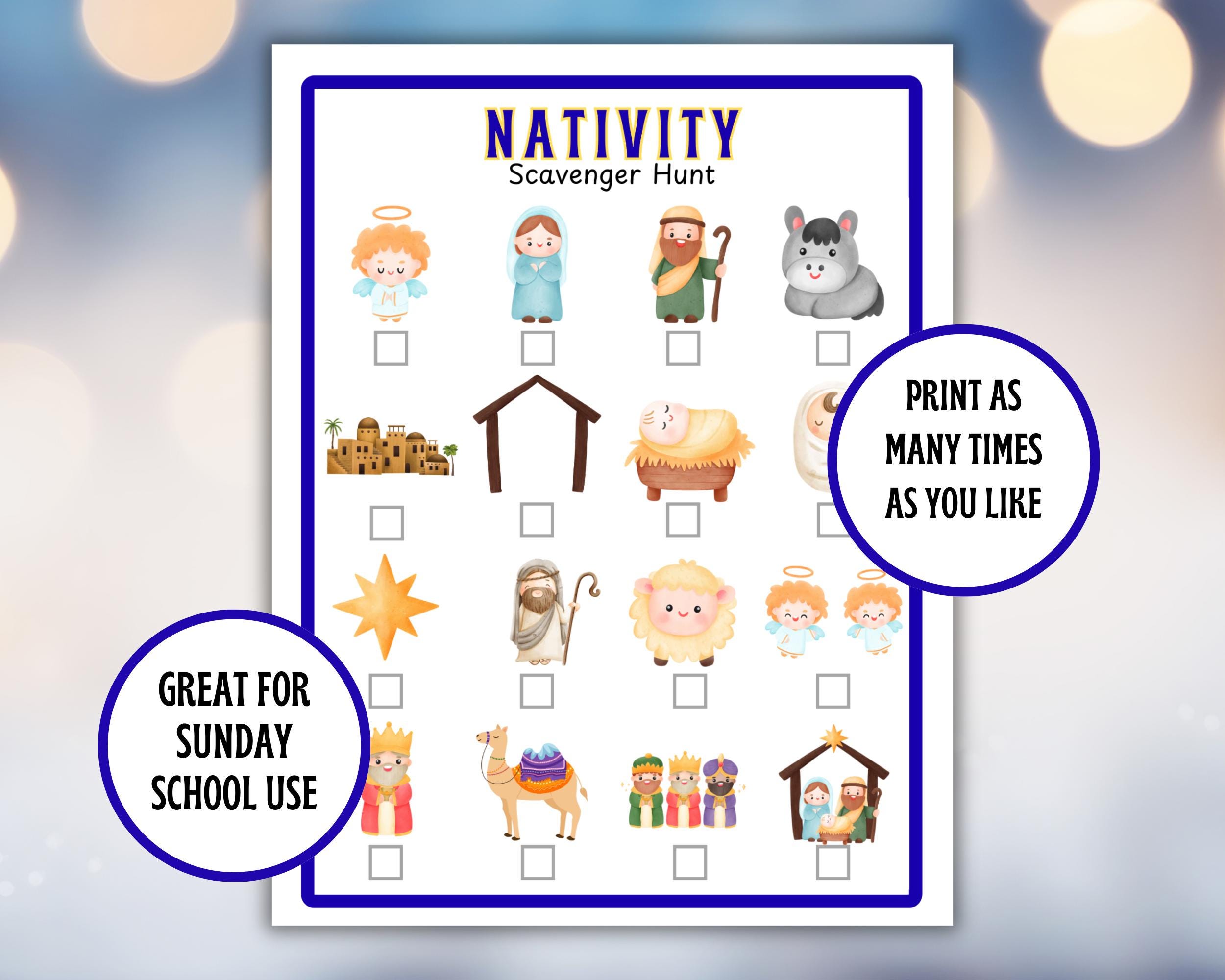 Printable Nativity Scavenger Hunt for Kids, Sunday School Christmas ...